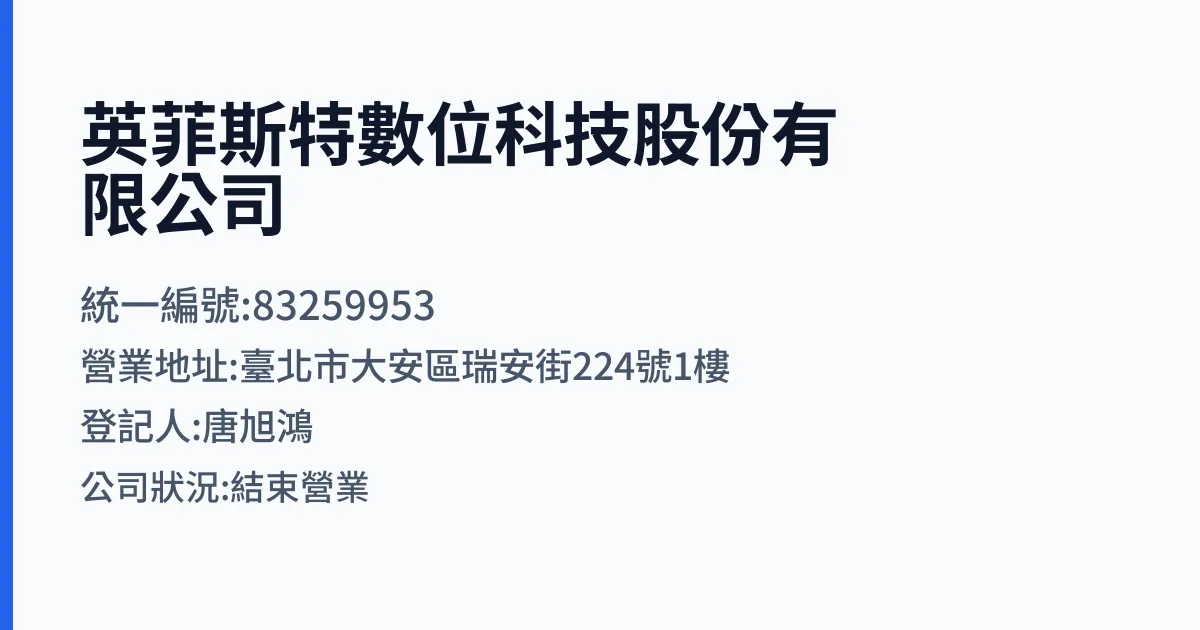 英菲斯特數位科技股份有限公司 - 統編 83259953(臺北市) 公司登記資料與營業項目詳細圖表
