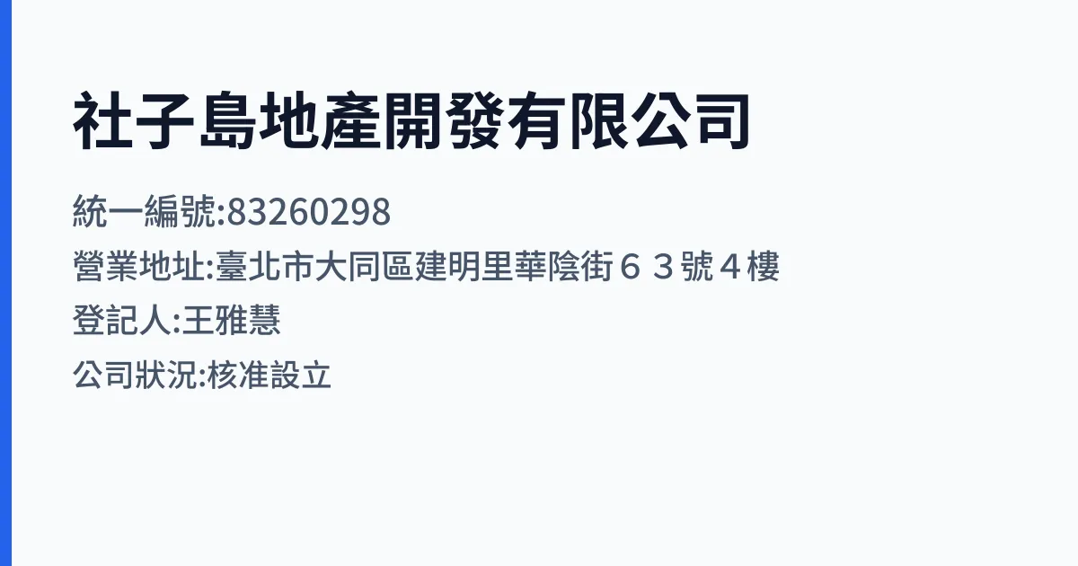 社子島地產開發有限公司 - 統編 83260298(臺北市) 公司登記資料與營業項目詳細圖表