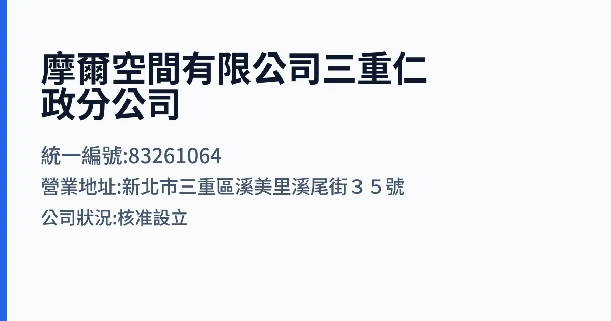摩爾空間有限公司三重仁政分公司 - 統編 83261064(新北市) 公司登記資料與營業項目詳細圖表