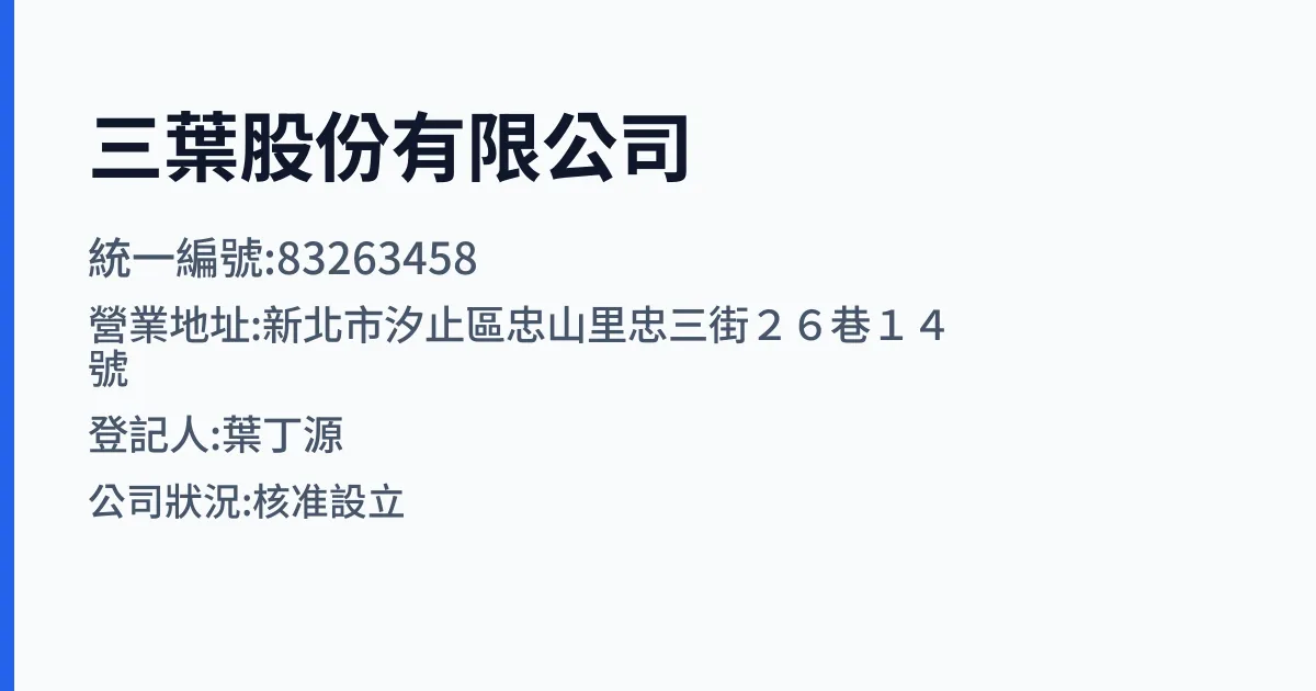 三葉股份有限公司 - 統編 83263458（新北市） 公司登記資料與營業項目詳細圖表