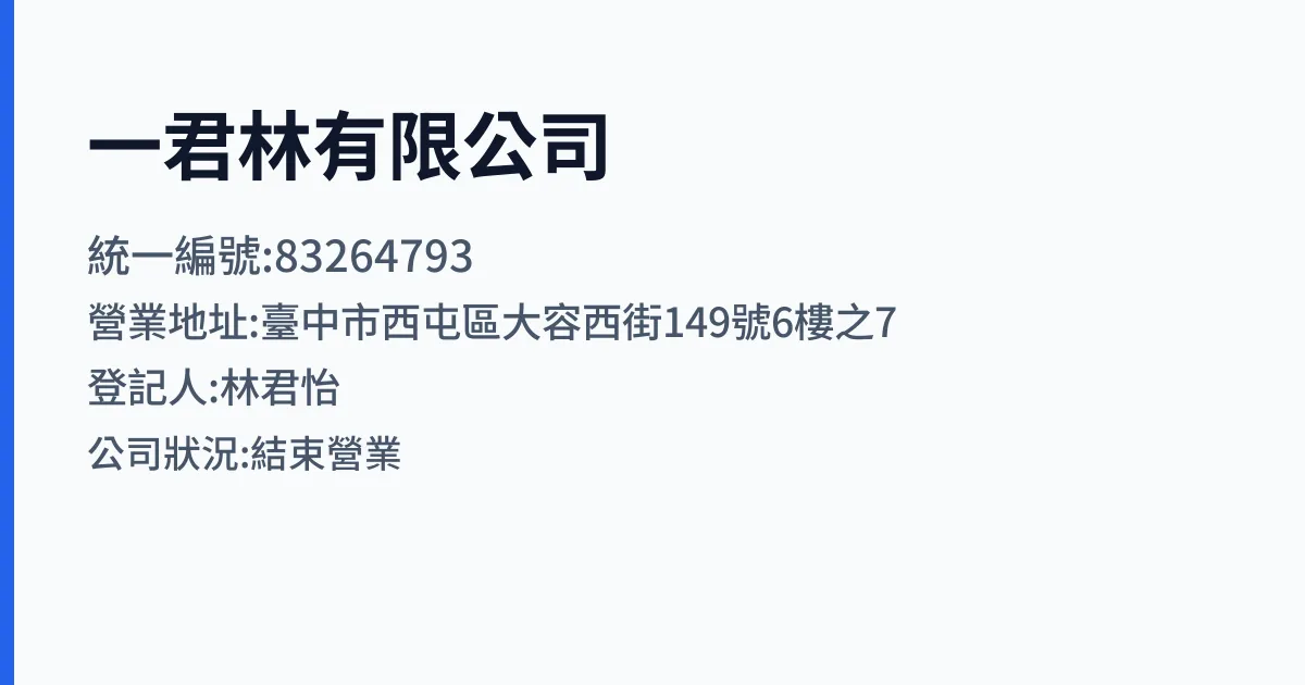一君林有限公司 - 統編 83264793(臺中市) 公司登記資料與營業項目詳細圖表