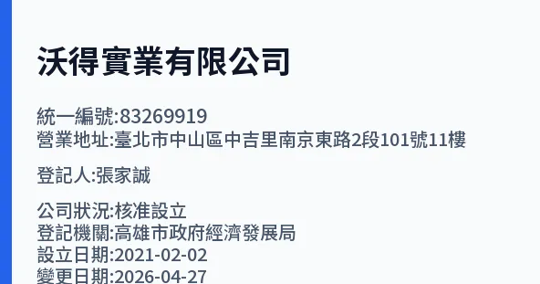 沃得實業有限公司的照片-統編 83269919(臺北市) 公司登記資料與營業項目詳細圖表