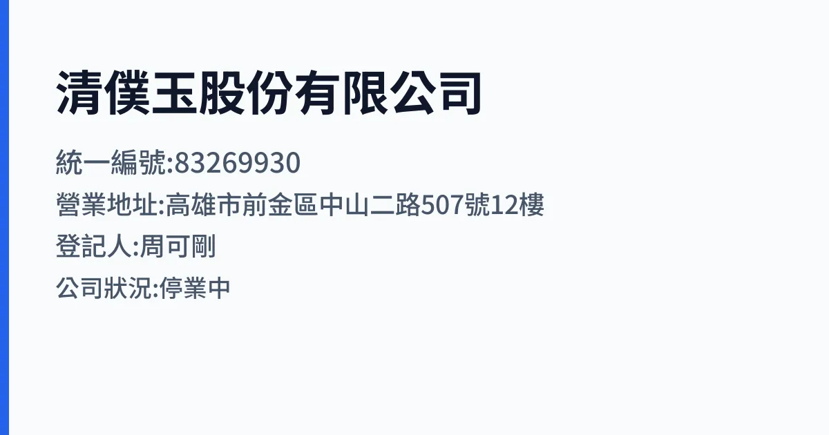 清僕玉股份有限公司 - 統編 83269930(高雄市) 公司登記資料與營業項目詳細圖表