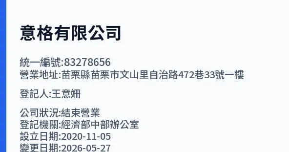 意格有限公司的照片-統編 83278656(苗栗縣) 公司登記資料與營業項目詳細圖表