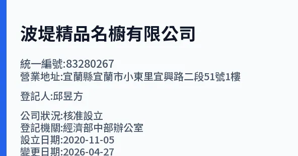 波堤精品名櫥有限公司的照片-統編 83280267(宜蘭縣) 公司登記資料與營業項目詳細圖表