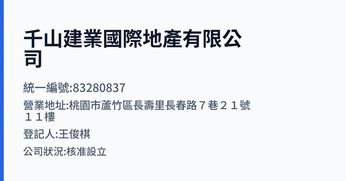 千山建業國際地產有限公司 - 統編 83280837(桃園市) 公司登記資料與營業項目詳細圖表