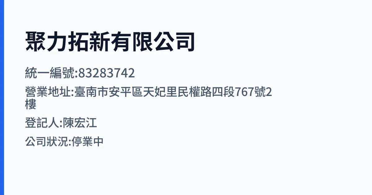 聚力拓新有限公司 - 統編 83283742(臺南市) 公司登記資料與營業項目詳細圖表