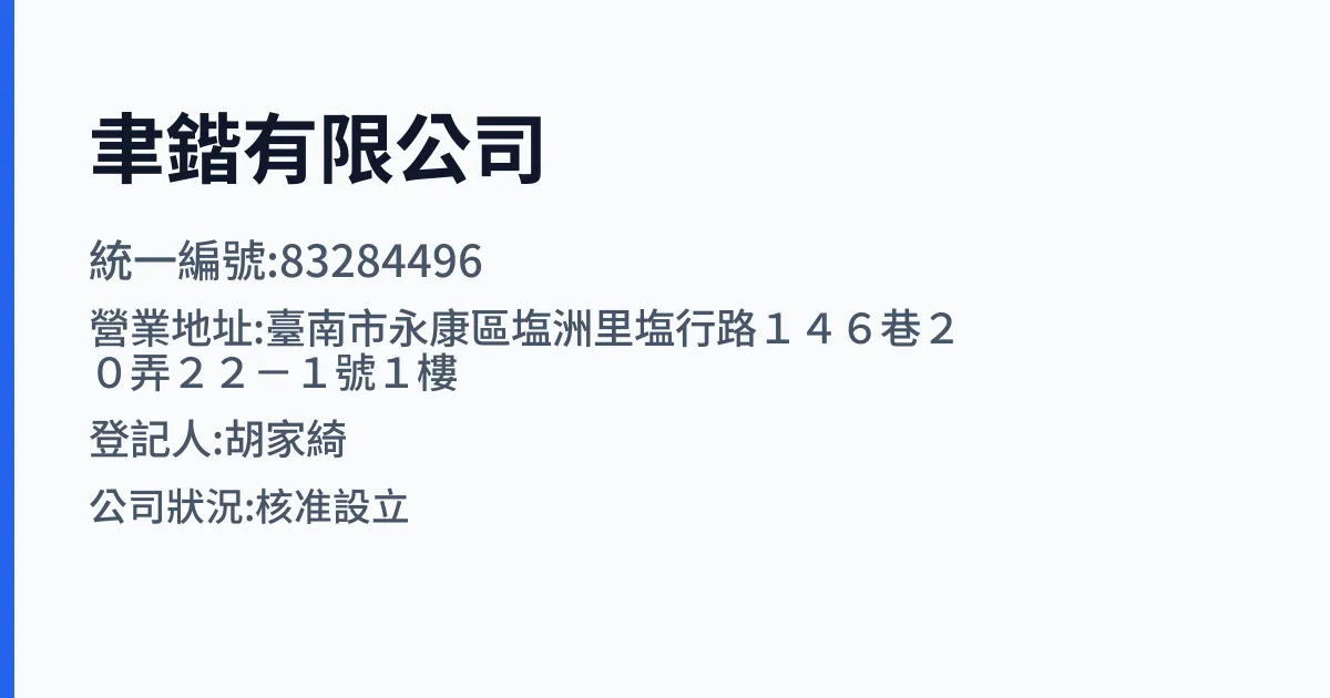 聿鍇有限公司 - 統編 83284496(臺南市) 公司登記資料與營業項目詳細圖表