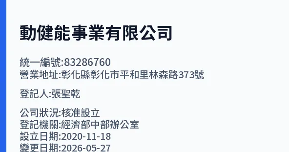 動健能事業有限公司的照片-統編 83286760(彰化縣) 公司登記資料與營業項目詳細圖表