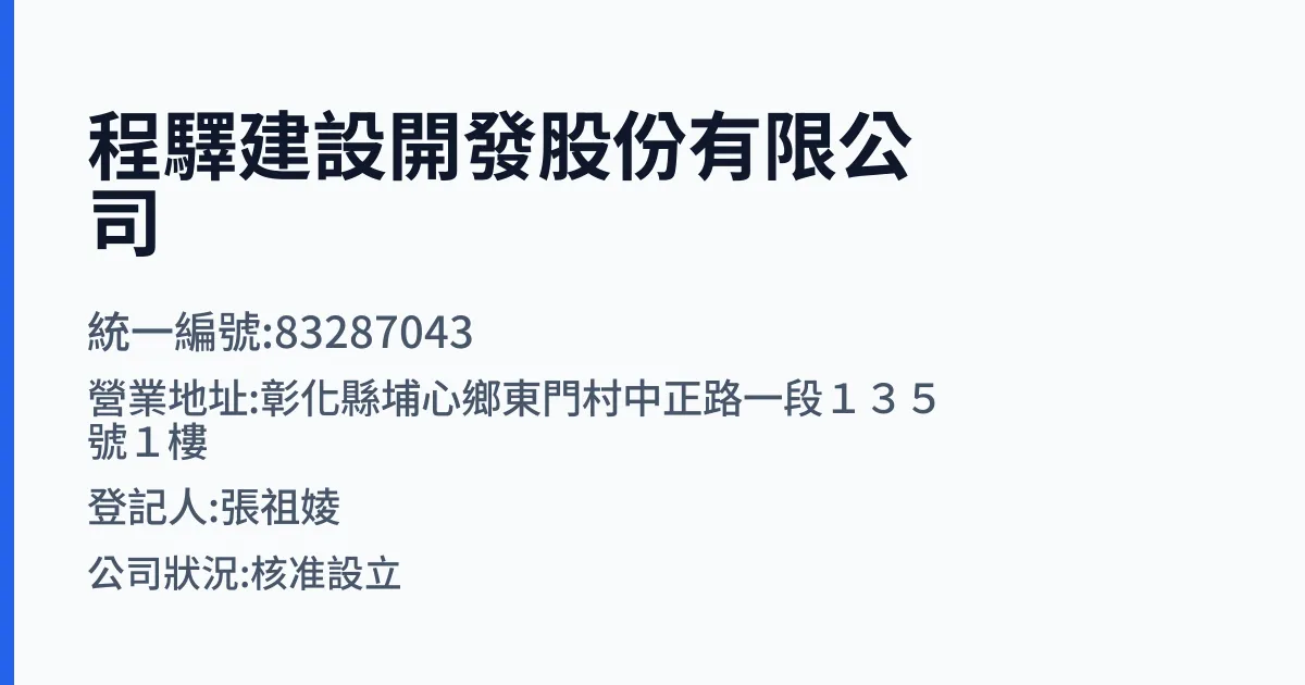 程驛建設開發股份有限公司 - 統編 83287043(彰化縣) 公司登記資料與營業項目詳細圖表