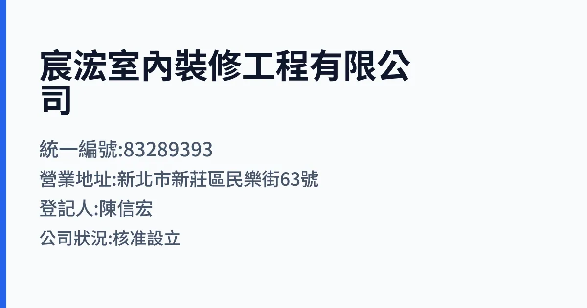 宸浤室內裝修工程有限公司 - 統編 83289393(新北市) 公司登記資料與營業項目詳細圖表