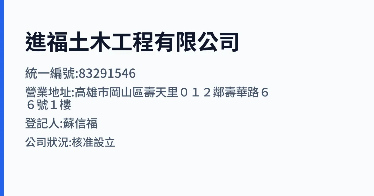 進福土木工程有限公司 - 統編 83291546(高雄市) 公司登記資料與營業項目詳細圖表