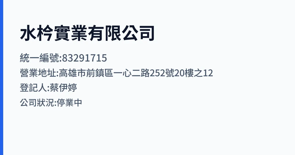 水枔實業有限公司 - 統編 83291715(高雄市) 公司登記資料與營業項目詳細圖表