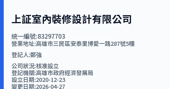 上証室內裝修設計有限公司的照片-統編 83297703(高雄市) 公司登記資料與營業項目詳細圖表