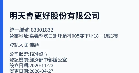 明天會更好股份有限公司的照片-統編 83301832(嘉義縣) 公司登記資料與營業項目詳細圖表