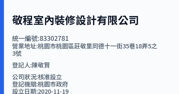 敬程室內裝修設計有限公司的照片-統編 83302781(桃園市) 公司登記資料與營業項目詳細圖表