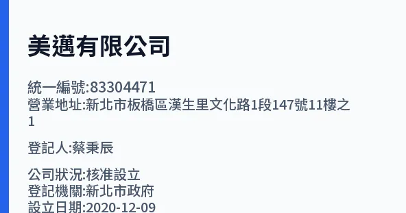 美邁有限公司的照片-統編 83304471(新北市) 公司登記資料與營業項目詳細圖表