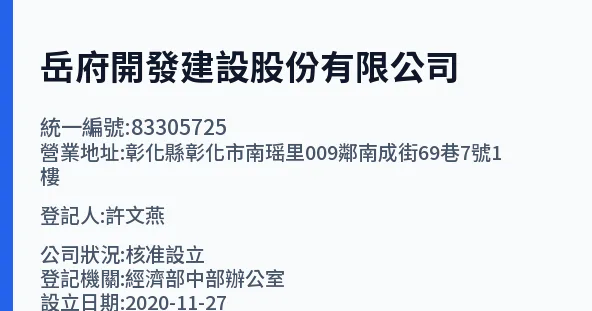 岳府開發建設股份有限公司的照片-統編 83305725(彰化縣) 公司登記資料與營業項目詳細圖表
