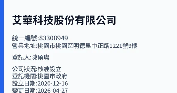 艾華科技股份有限公司的照片-統編 83308949(桃園市) 公司登記資料與營業項目詳細圖表