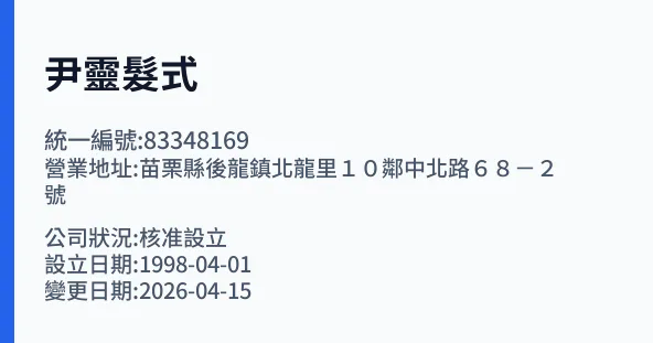 尹靈髮式的照片-統編 83348169(苗栗縣) 公司登記資料與營業項目詳細圖表