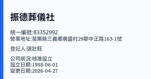 振德葬儀社的照片-統編 83352992(苗栗縣) 公司登記資料與營業項目詳細圖表