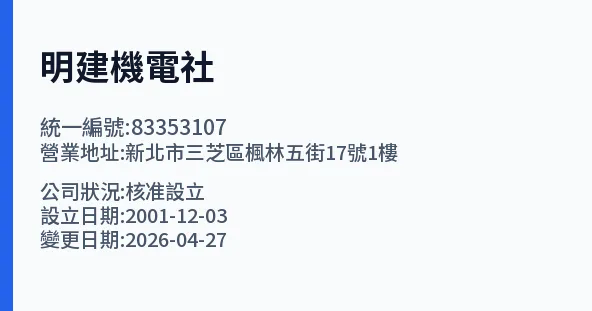 明建機電社的照片-統編 83353107(新北市) 公司登記資料與營業項目詳細圖表