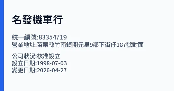 名發機車行的照片-統編 83354719(苗栗縣) 公司登記資料與營業項目詳細圖表