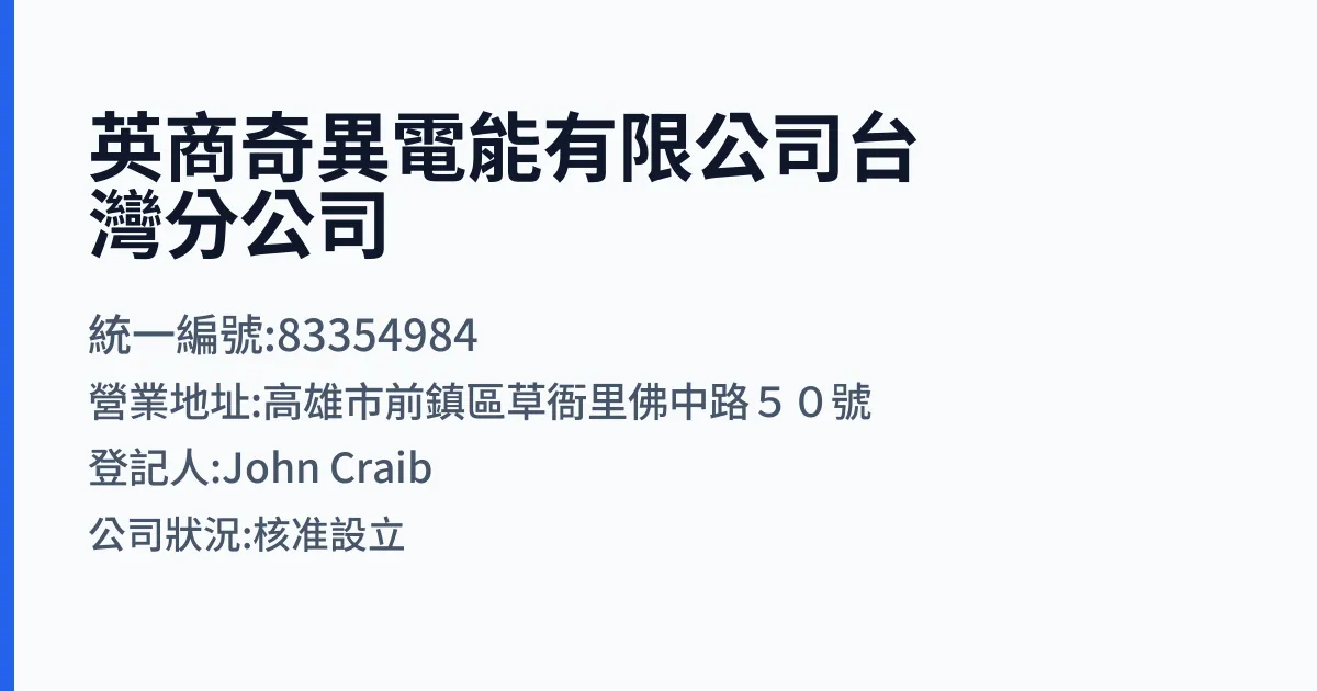英商奇異電能有限公司台灣分公司 - 統編 83354984(臺北市) 公司登記資料與營業項目詳細圖表
