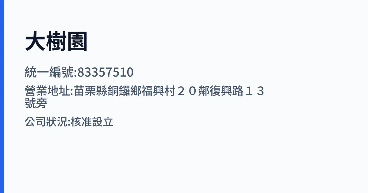 大樹園 - 統編 83357510（苗栗縣） 公司登記資料與營業項目詳細圖表