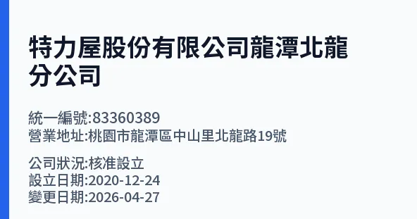 特力屋股份有限公司龍潭北龍分公司的照片-統編 83360389(桃園市) 公司登記資料與營業項目詳細圖表
