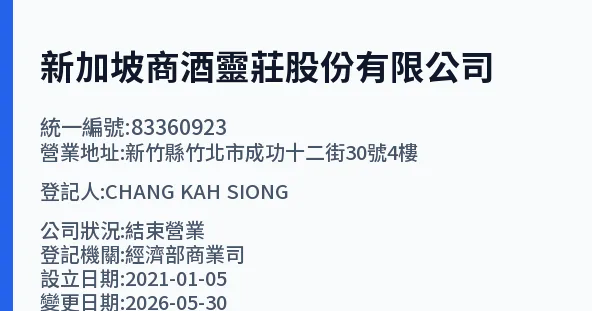 新加坡商酒靈莊股份有限公司的照片-統編 83360923(新竹縣) 公司登記資料與營業項目詳細圖表