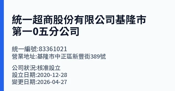 統一超商股份有限公司基隆市第一0五分公司的照片-統編 83361021(基隆市) 公司登記資料與營業項目詳細圖表