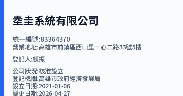 坴圭系統有限公司的照片-統編 83364370(高雄市) 公司登記資料與營業項目詳細圖表