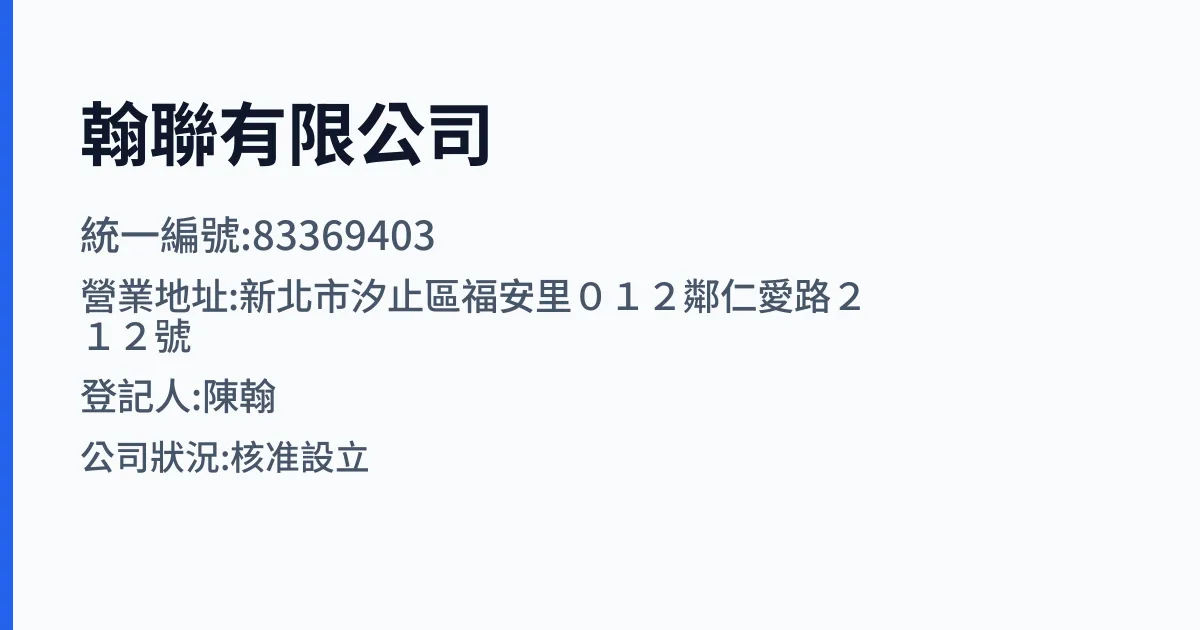 翰聯有限公司 - 統編 83369403(新北市) 公司登記資料與營業項目詳細圖表