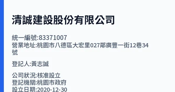 清誠建設股份有限公司的照片-統編 83371007(桃園市) 公司登記資料與營業項目詳細圖表