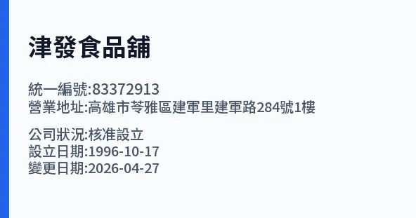 津發食品舖的照片-統編 83372913(高雄市) 公司登記資料與營業項目詳細圖表
