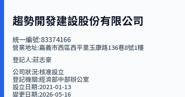 趨勢開發建設股份有限公司的照片-統編 83374166(嘉義市) 公司登記資料與營業項目詳細圖表