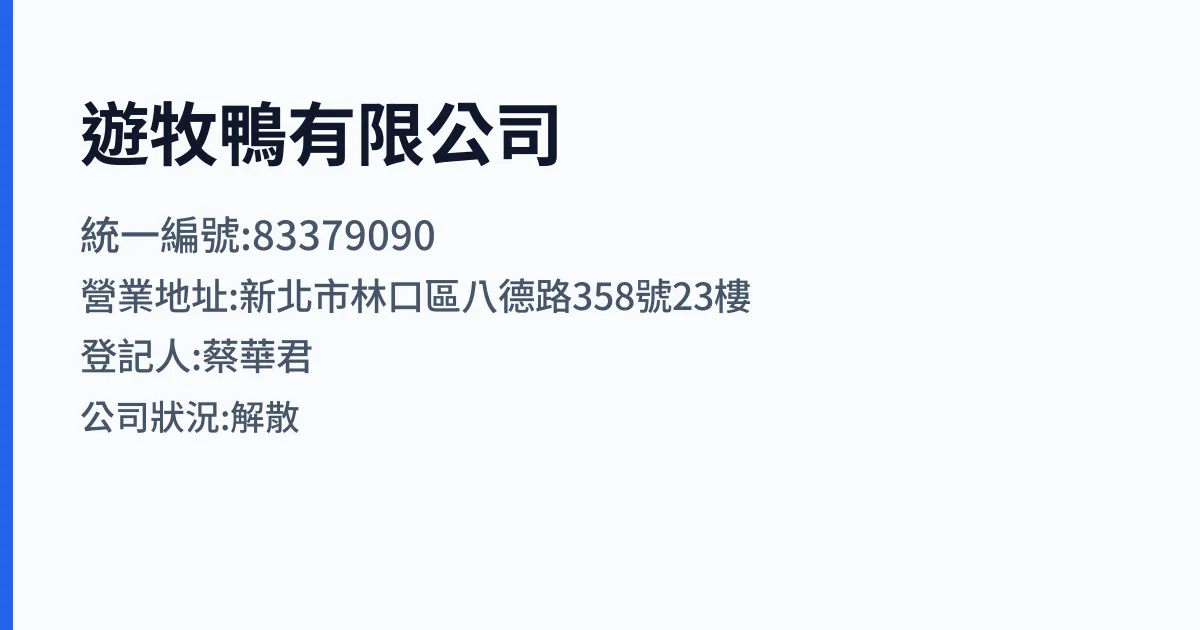 遊牧鴨有限公司 - 統編 83379090(新北市) 公司登記資料與營業項目詳細圖表