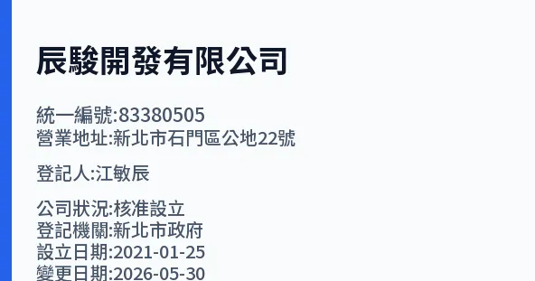 辰駿開發有限公司的照片-統編 83380505(新北市) 公司登記資料與營業項目詳細圖表