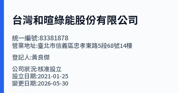 台灣和暄綠能股份有限公司的照片-統編 83381878(臺北市) 公司登記資料與營業項目詳細圖表