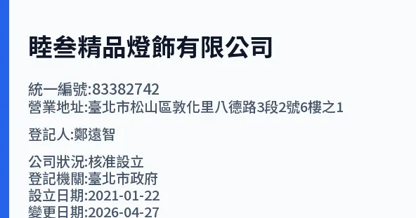睦叁精品燈飾有限公司的照片-統編 83382742(臺北市) 公司登記資料與營業項目詳細圖表