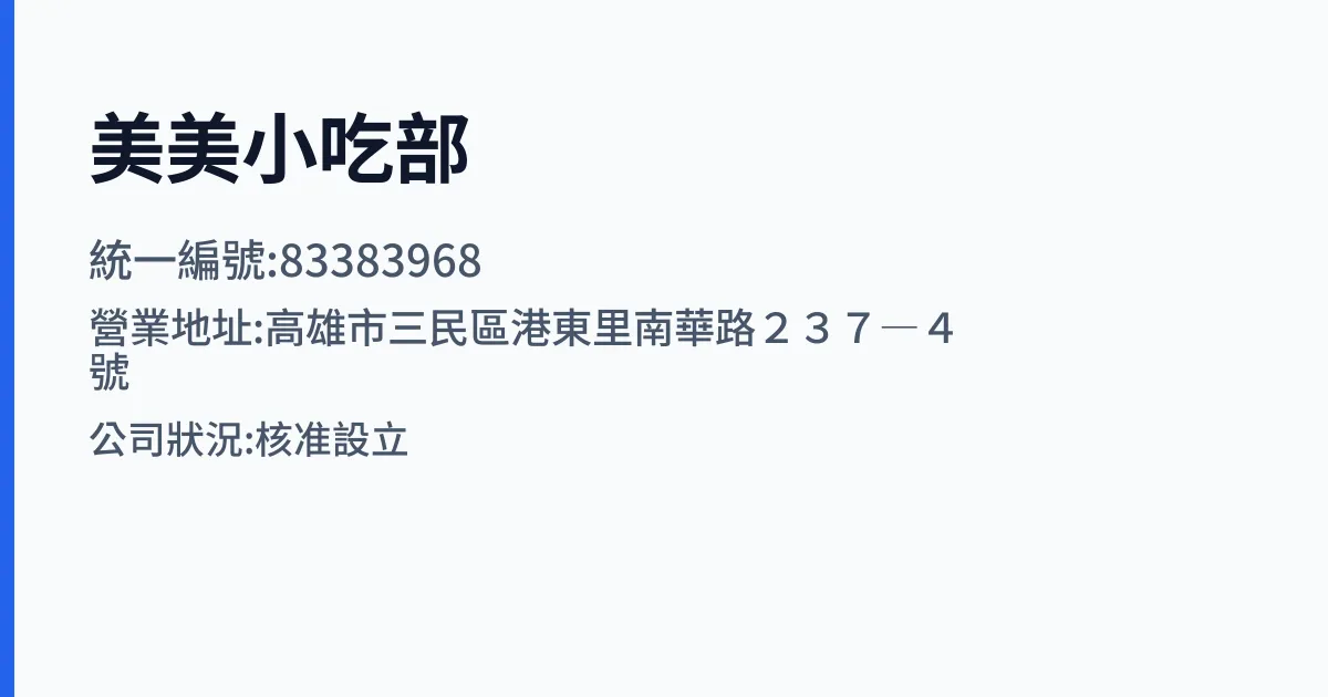 美美小吃部 - 統編 83383968(高雄市) 公司登記資料與營業項目詳細圖表