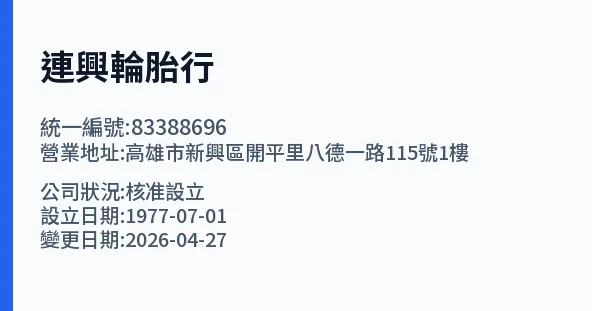 連興輪胎行的照片-統編 83388696(高雄市) 公司登記資料與營業項目詳細圖表