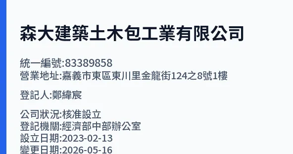 森大建築土木包工業有限公司的照片-統編 83389858(嘉義市) 公司登記資料與營業項目詳細圖表