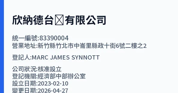 欣納德台湾有限公司的照片-統編 83390004(新竹縣) 公司登記資料與營業項目詳細圖表