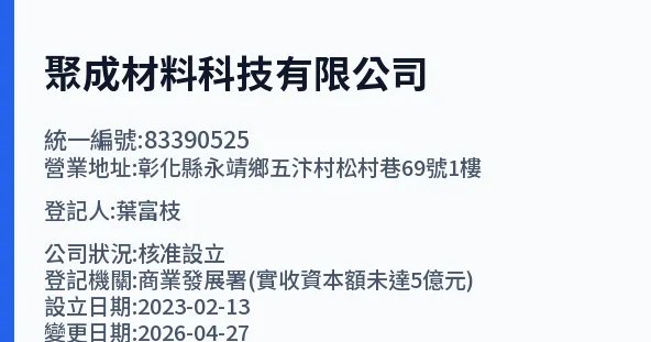 聚成材料科技有限公司的照片-統編 83390525(彰化縣) 公司登記資料與營業項目詳細圖表
