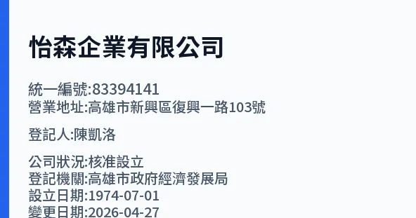 怡森企業有限公司的照片-統編 83394141(高雄市) 公司登記資料與營業項目詳細圖表