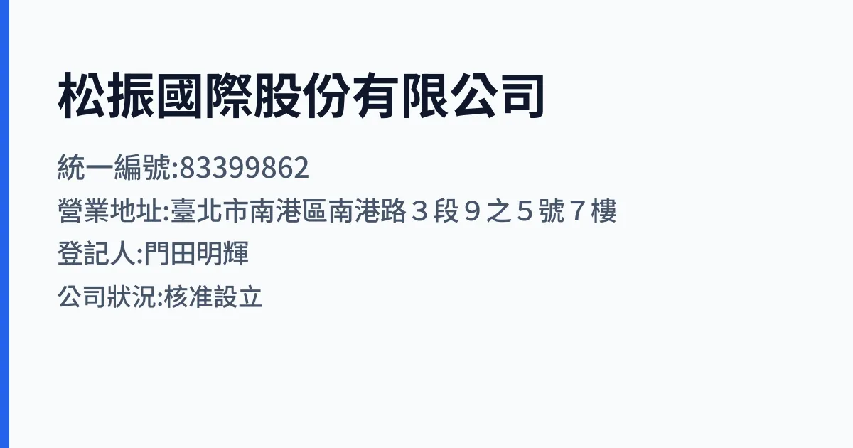 松振國際股份有限公司 - 統編 83399862(臺北市) 公司登記資料與營業項目詳細圖表
