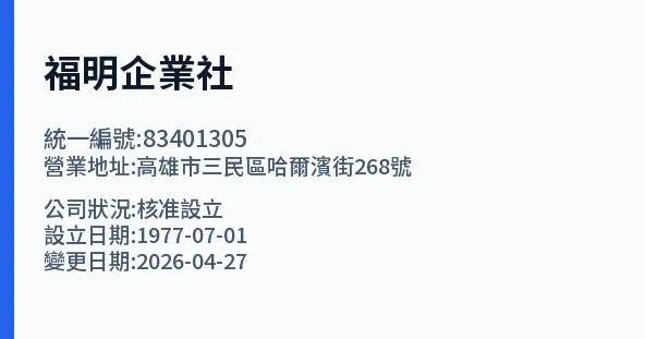 福明企業社的照片-統編 83401305(高雄市) 公司登記資料與營業項目詳細圖表