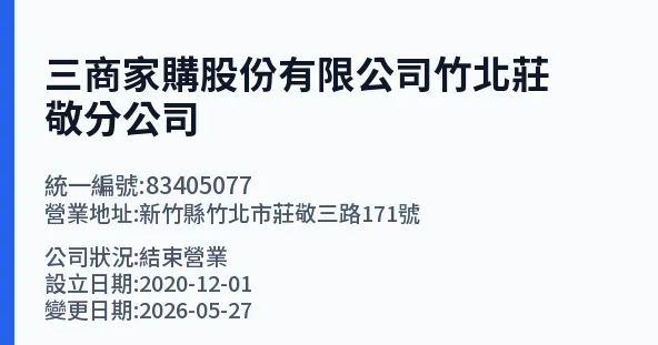 三商家購股份有限公司竹北莊敬分公司的照片-統編 83405077(新竹縣) 公司登記資料與營業項目詳細圖表